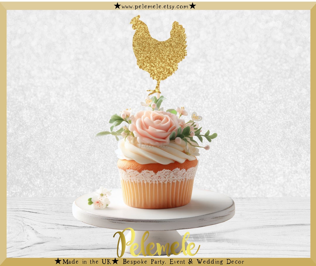 Glitter Chicken Cupcake Toppers - Bachelorette Cupcake Toppers, Hen ...