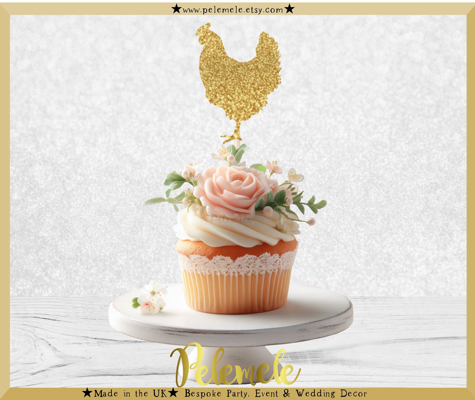 Glitter Chicken Cupcake Toppers - Bachelorette Cupcake Toppers, Hen ...