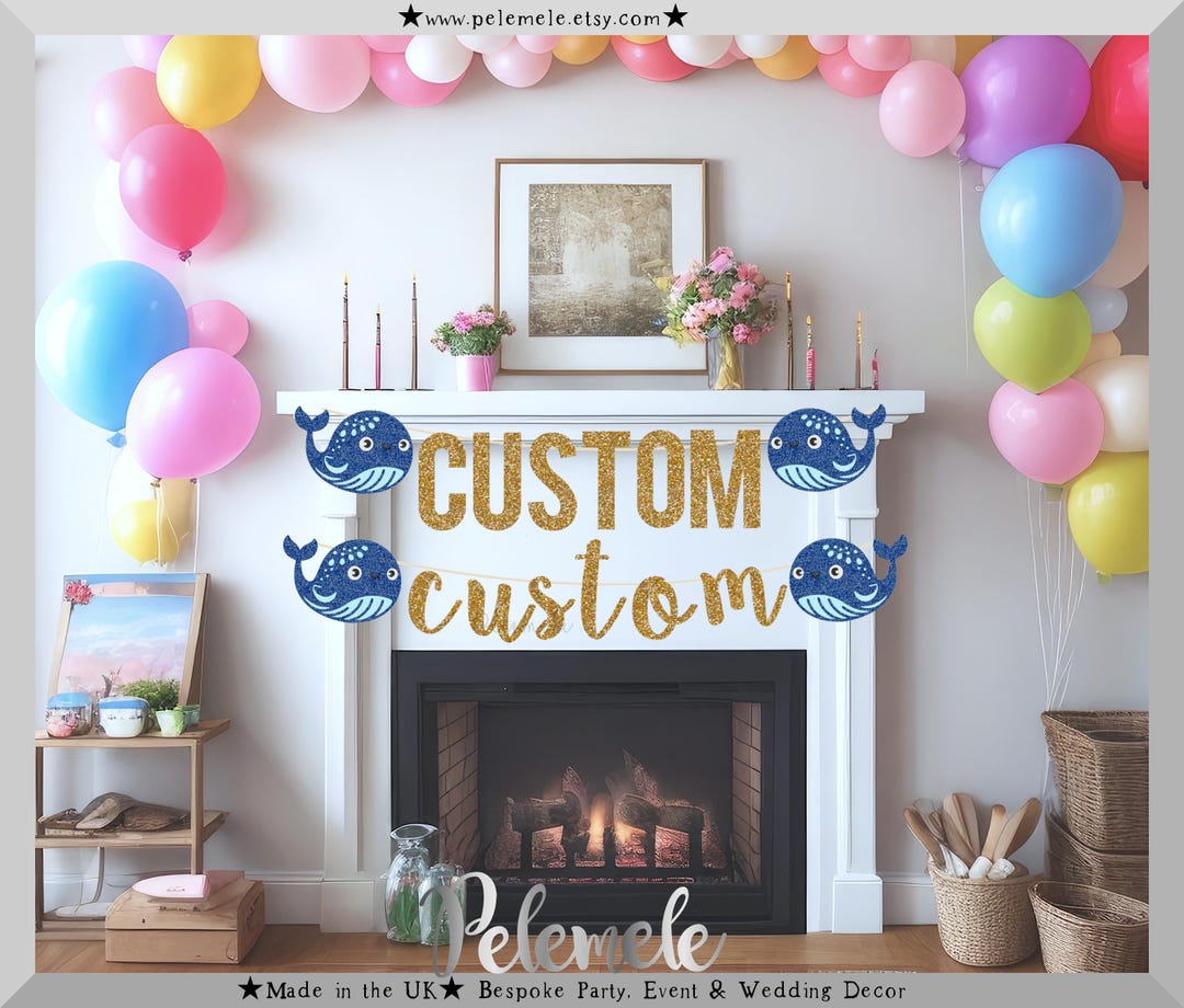 Custom Whale Banner - Whale Garland, Glitter Banner, Custom Glitter ...