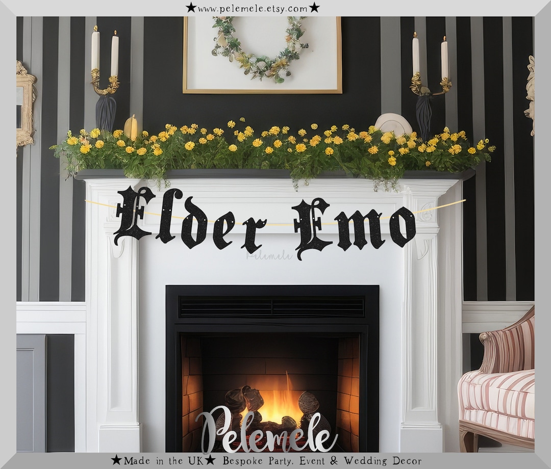 Glitter Elder Emo Banner - Gothic Birthday Banner, Goth Party Banner ...