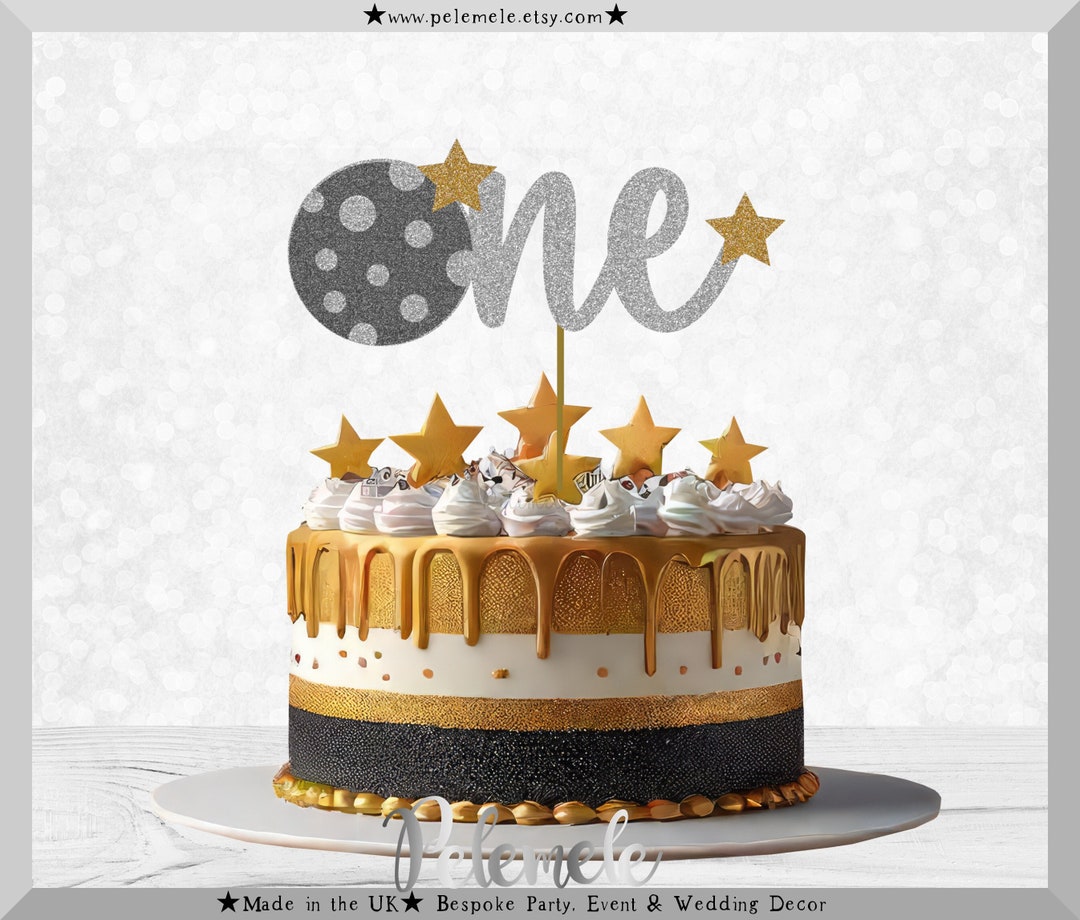 Glitter ONE Moon Cake Topper - Moon & Stars Birthday Cake Topper, Space ...