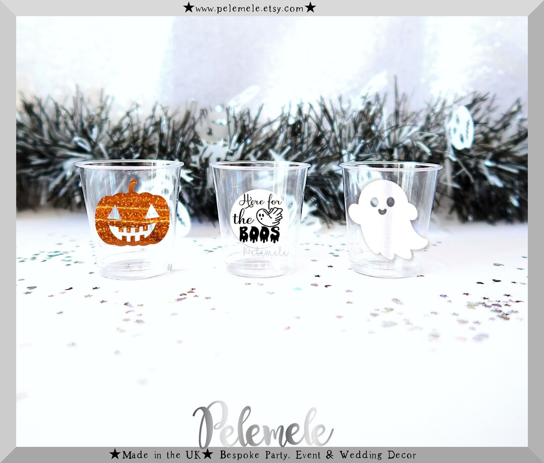 Plastic Here for the Boos Shot Glasses - Spooky Shots, Bachelorette ...