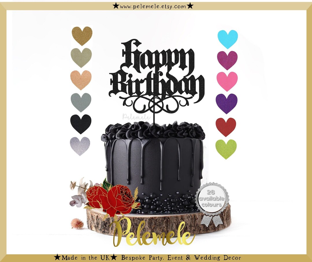 Gothic Happy Birthday Cake Topper Goth Birthday Cake Topper - Etsy