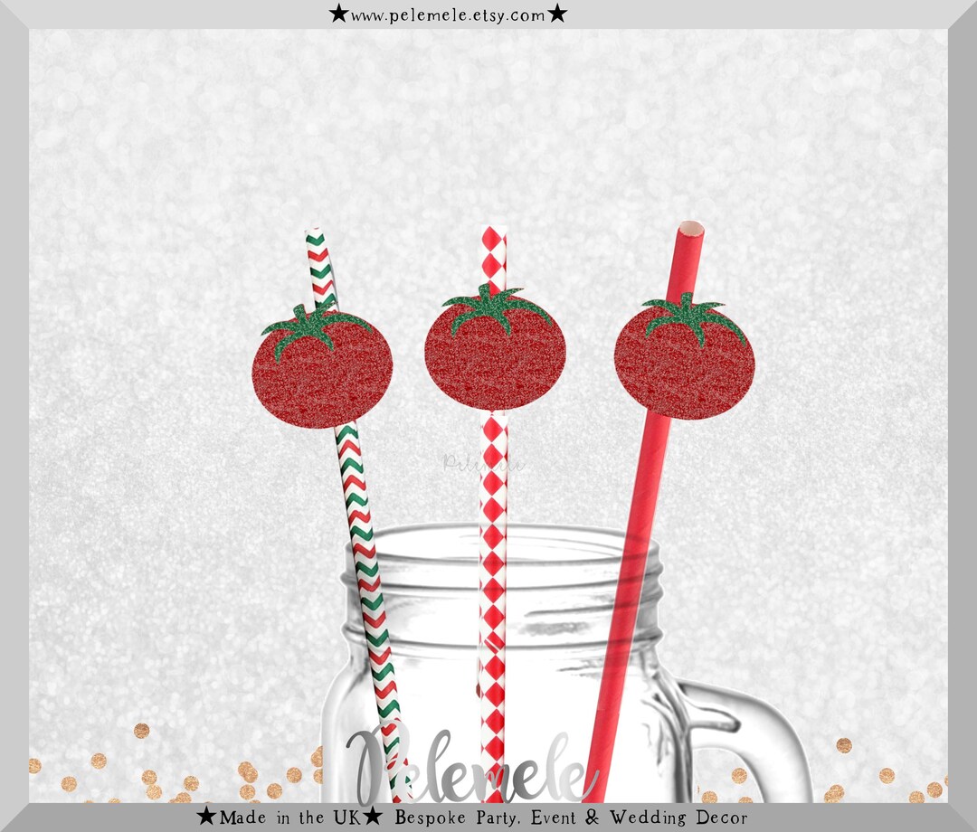 Glitter Tomato Straws - Tomato Party Decorations, Italian Party Decor ...
