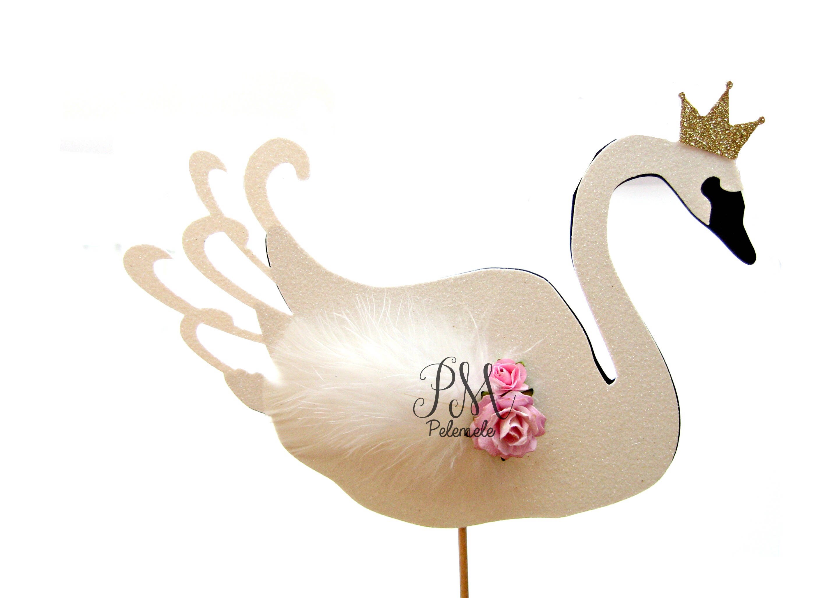 Floral Glitter Swan Cake Topper Wedding cake topper swan | Etsy