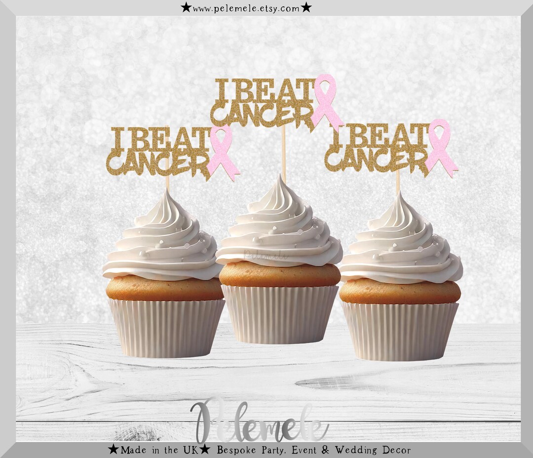 Glitter I Beat Cancer Cupcake Toppers - Cancer Survivor, Cancer Free ...
