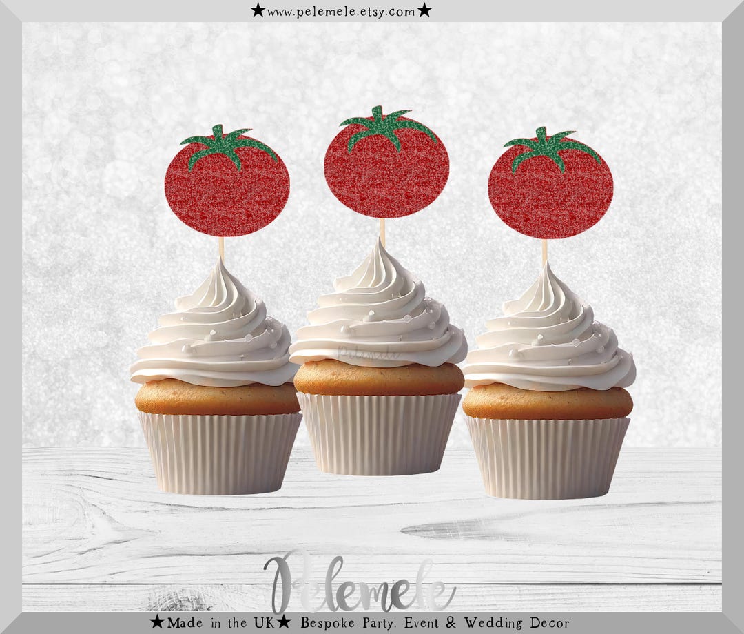 Glitter Tomato Cupcake Toppers - Italian Party Decorations, Pizza Party ...