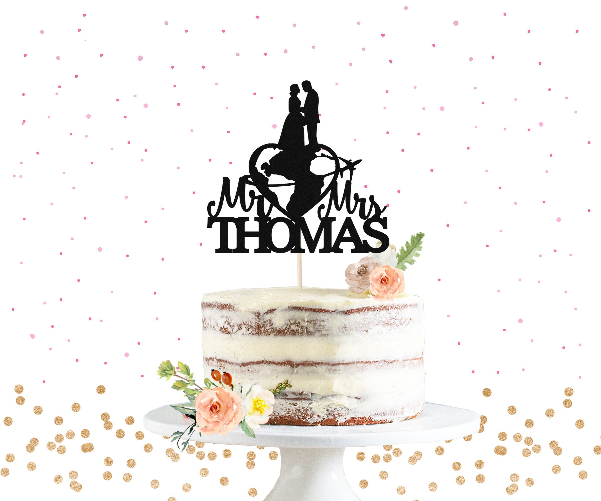 Glitter Map Wedding Cake Topper Mr & Mrs Cake Topper Earth | Etsy UK