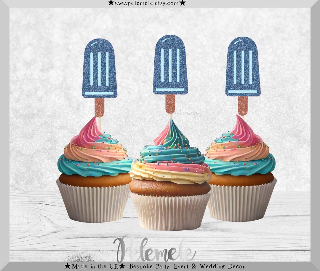 Glitter Popsicle Cupcake Toppers - Ice Cream Party Theme, Ice Cream ...