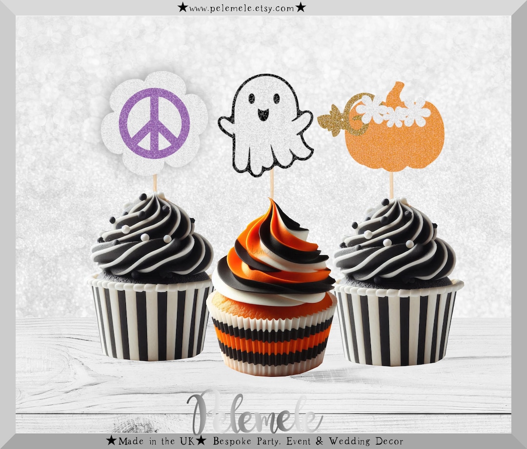 Groovy Ghost Cupcake Toppers - Glitter Cupcake Toppers, Cute Halloween ...