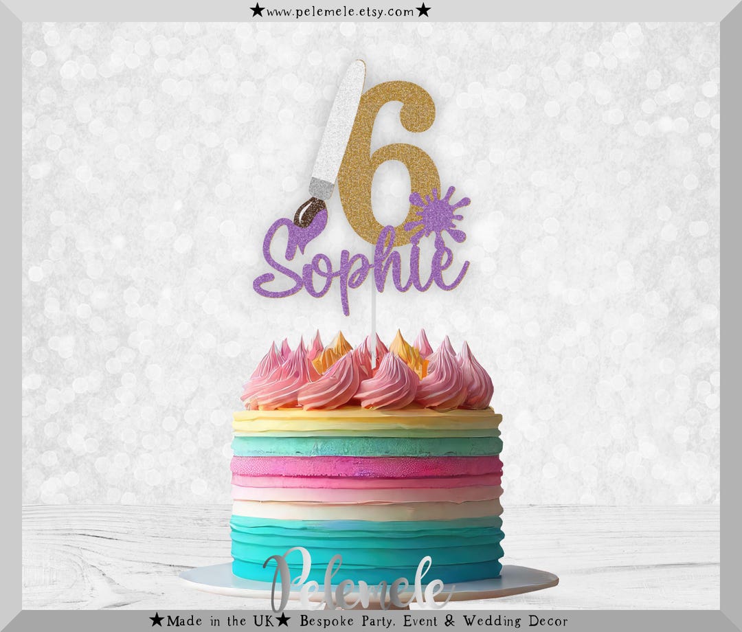 Custom Paint Brush Cake Topper - Glitter Art Cake Topper, Paint ...