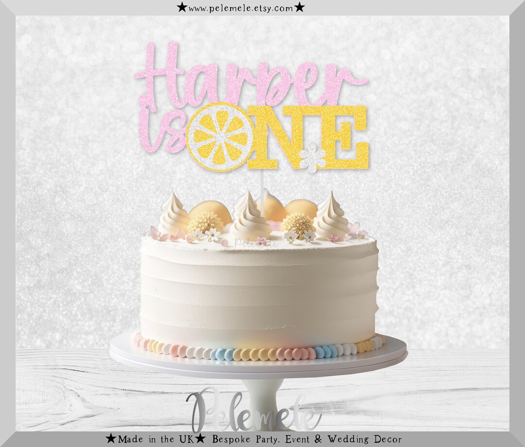 Glitter Custom ONE Lemon Cake Topper - Pink Lemonade, One in A Lemon ...