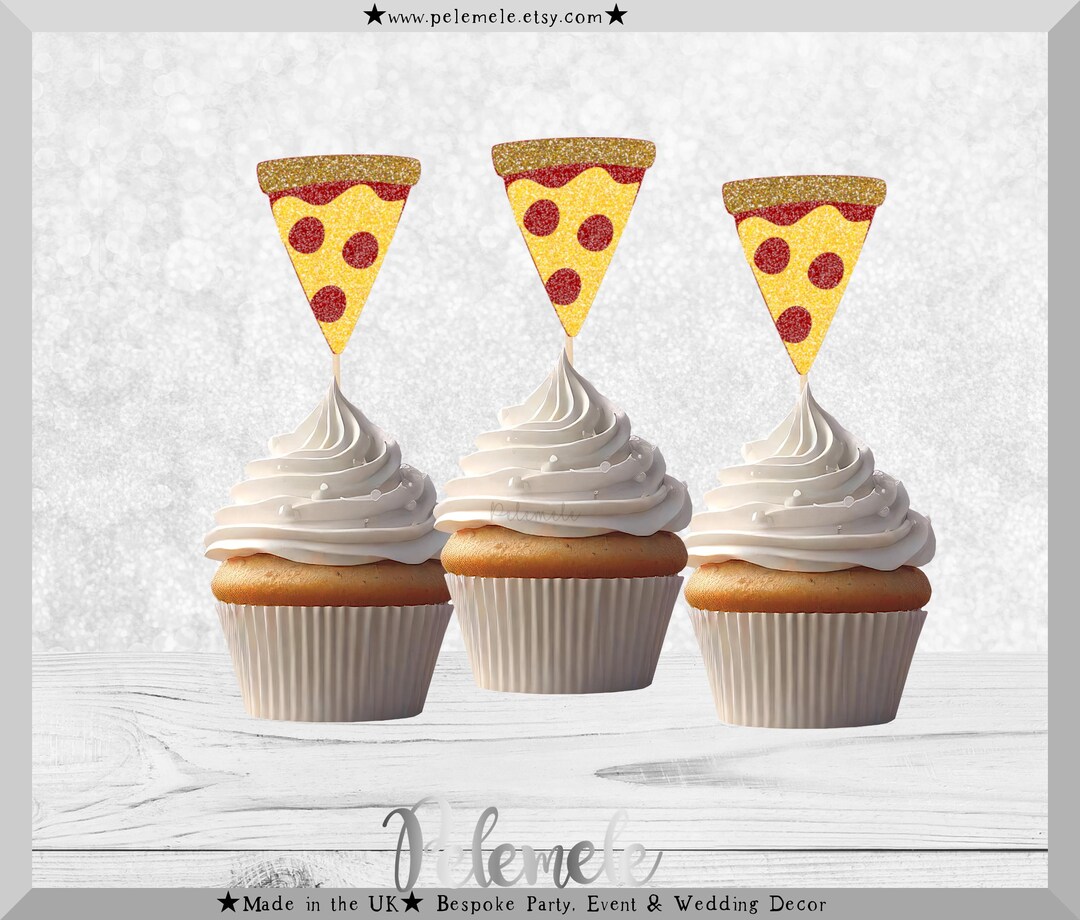 Glitter Pizza Slice Cupcake Toppers - Italian Party Decorations, Pizza ...