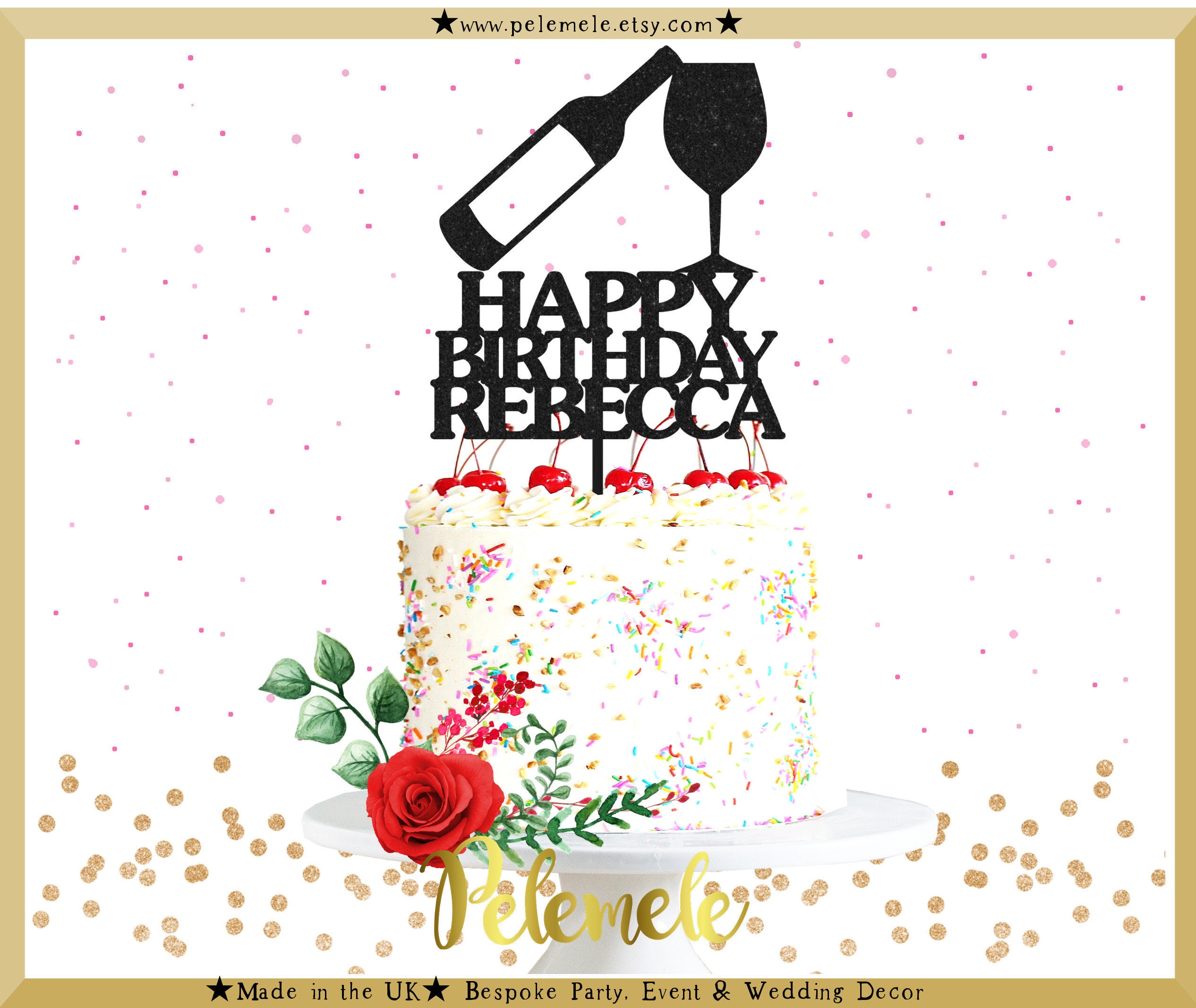 Custom Wine Birthday Cake Topper Glitter Wine Bottle Cake | Etsy