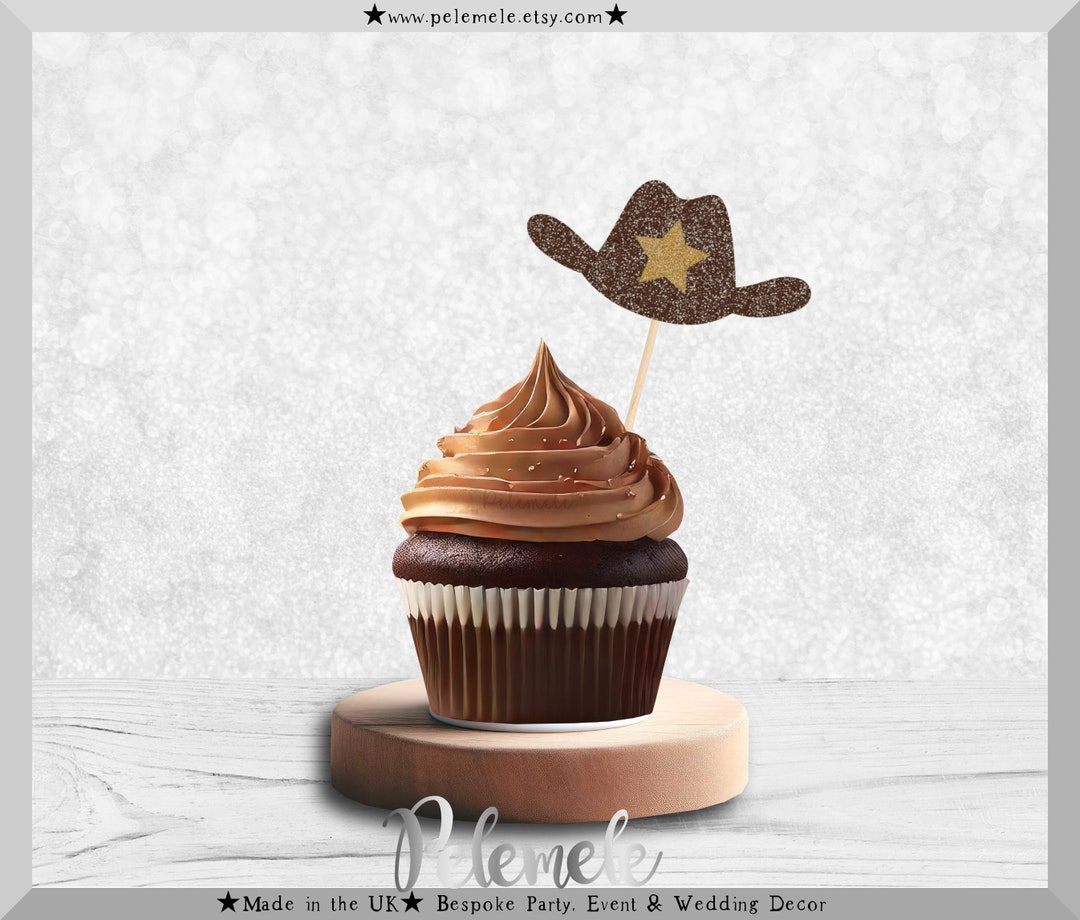 Glitter Cowboy Hat Cupcake Toppers - Rodeo Birthday Decor, Cowgirl ...
