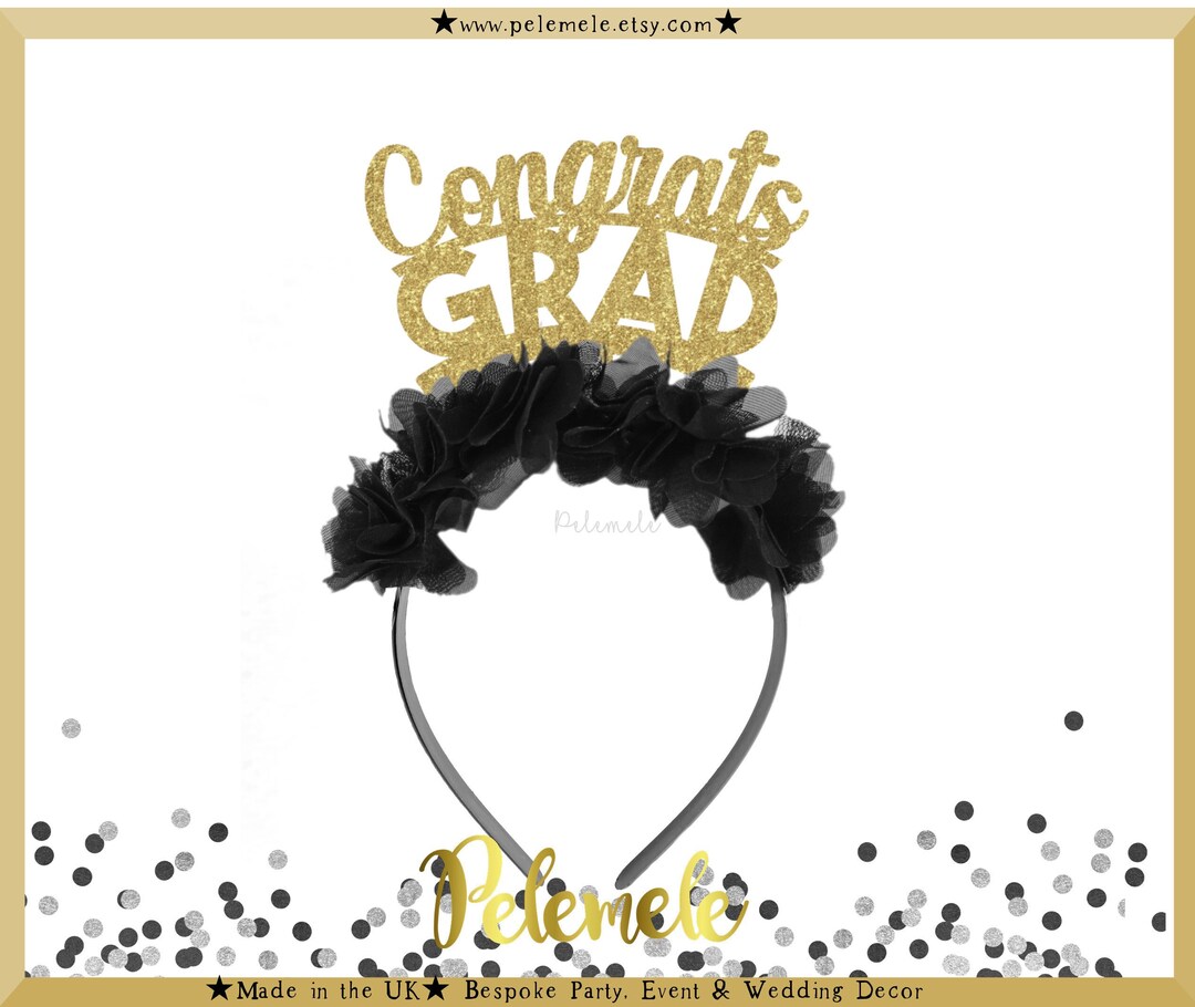 Flower Congrats Grad Headband - Glitter Headband, Graduation Crown ...