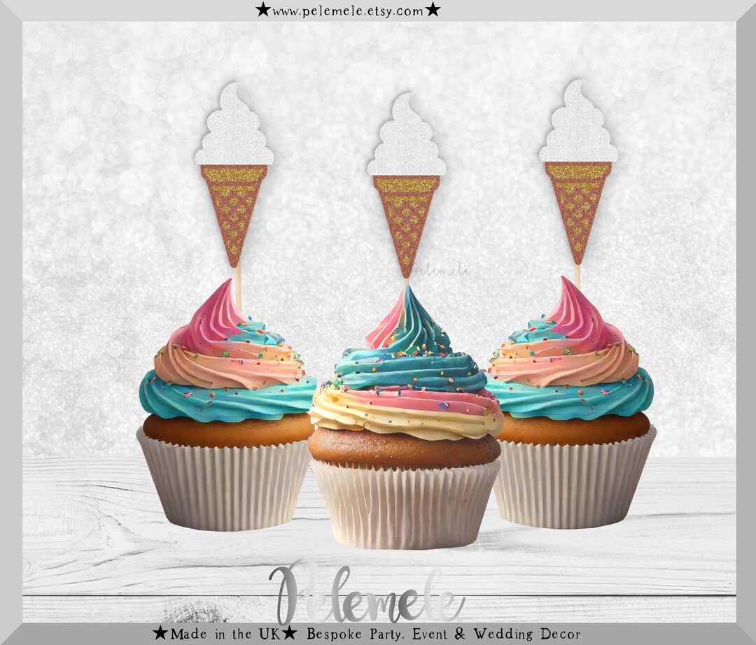 Glitter Ice Cream Cupcake Toppers - Ice Cream Party Theme, Ice Cream ...