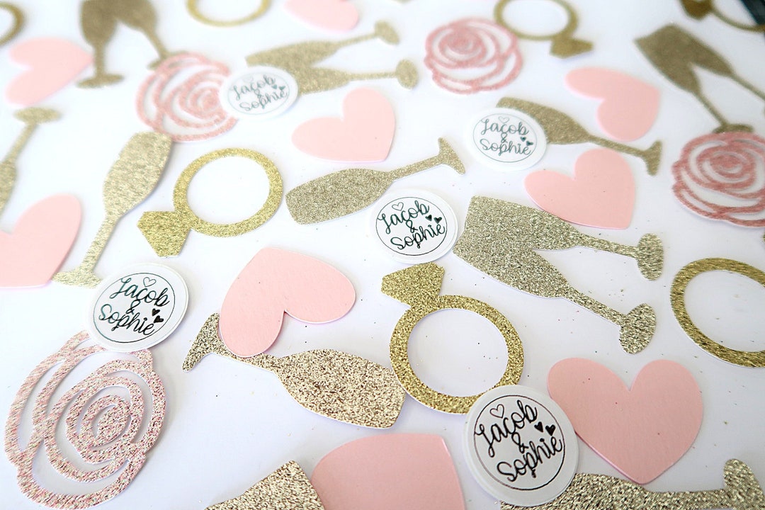 Custom Name Engagement Confetti - Rose Engagement Party, Glitter Ring ...