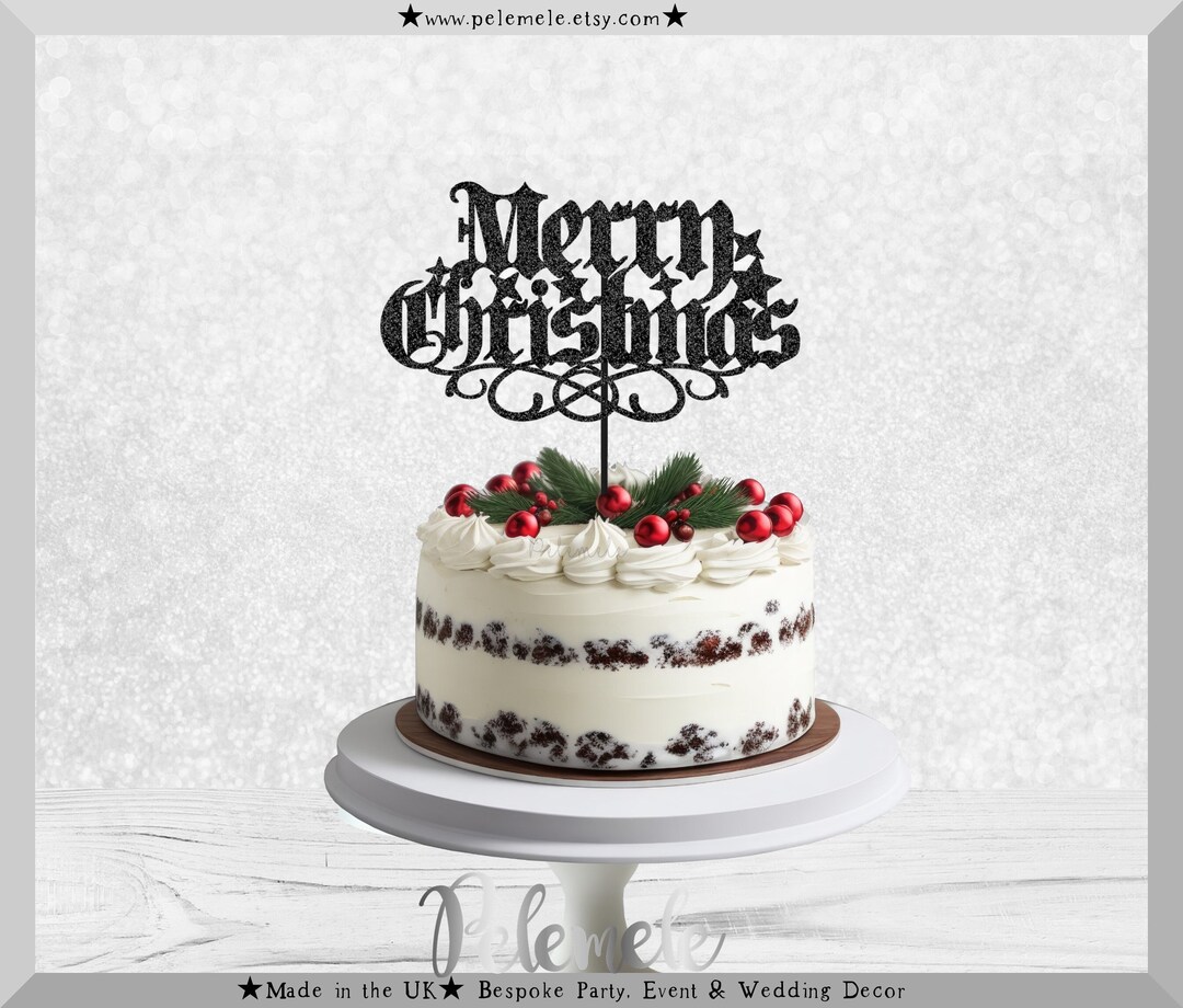 Gothic Merry Christmas Topper - Gothic Christmas Cake Topper, Glitter ...