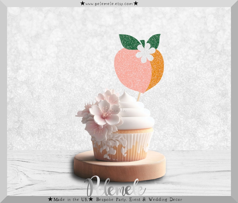 Glitter Peach Cupcake Toppers - One Little Peach Theme, Little Peach ...