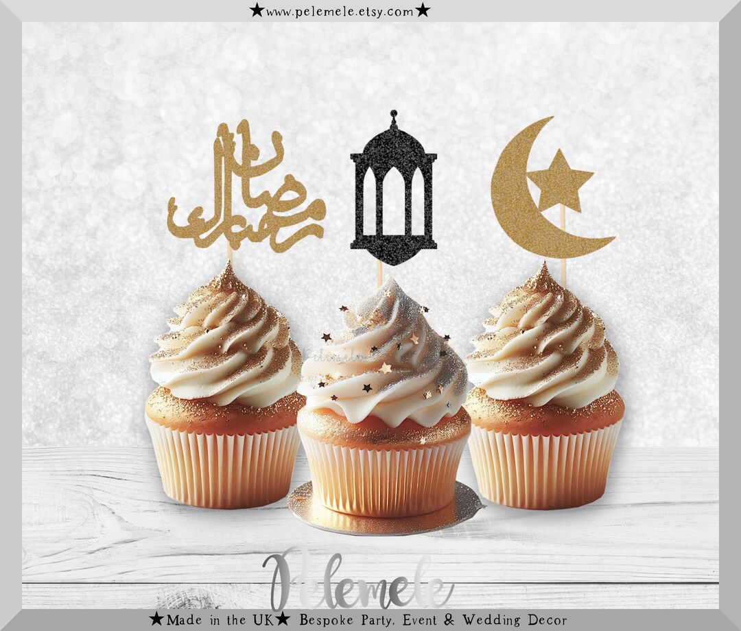 Glitter Ramdan Cupcake Toppers - Ramadan Party, Eid Decorations, Eid ...