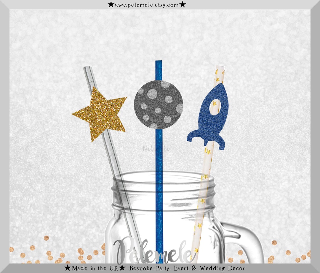 Glitter Space Paper Straws - Space Party Straws, Rocket Straws, Space ...