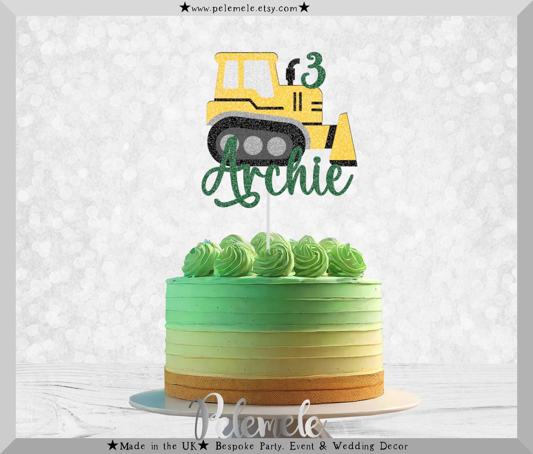 Custom Bulldozer Cake Topper - Glitter Cake Topper, Construction ...
