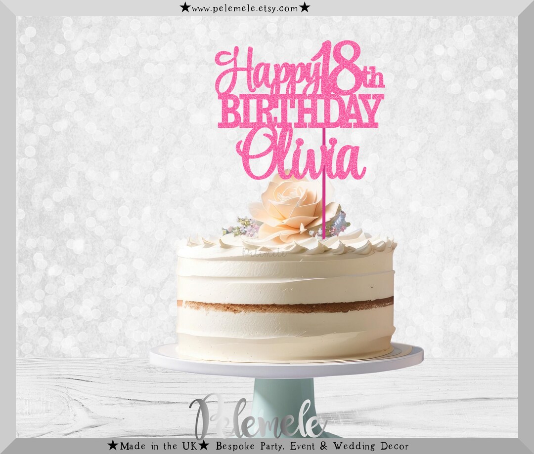 Glitter Custom 18th Cake Topper - Birthday Cake Topper, 18 Birthday ...
