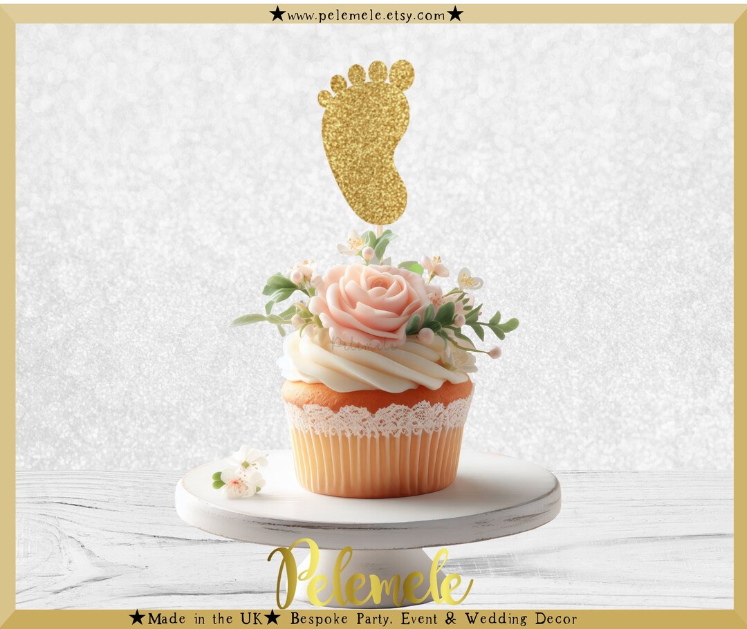 Glitter Baby Foot Cupcake Toppers - Baby Shower Cupcake Toppers, Gender ...