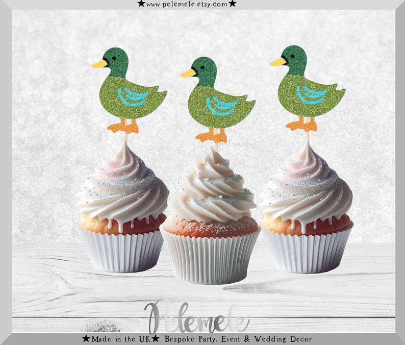 Glitter Mallard Duck Cupcake Toppers - Little Duckling Theme, Duck ...