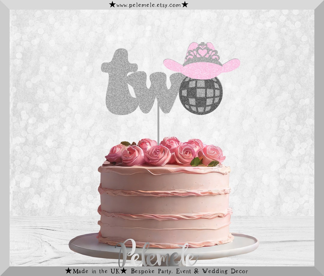 Glitter Two Disco Cowgirl Cake Topper - Disco 2nd Birthday, Two Topper ...