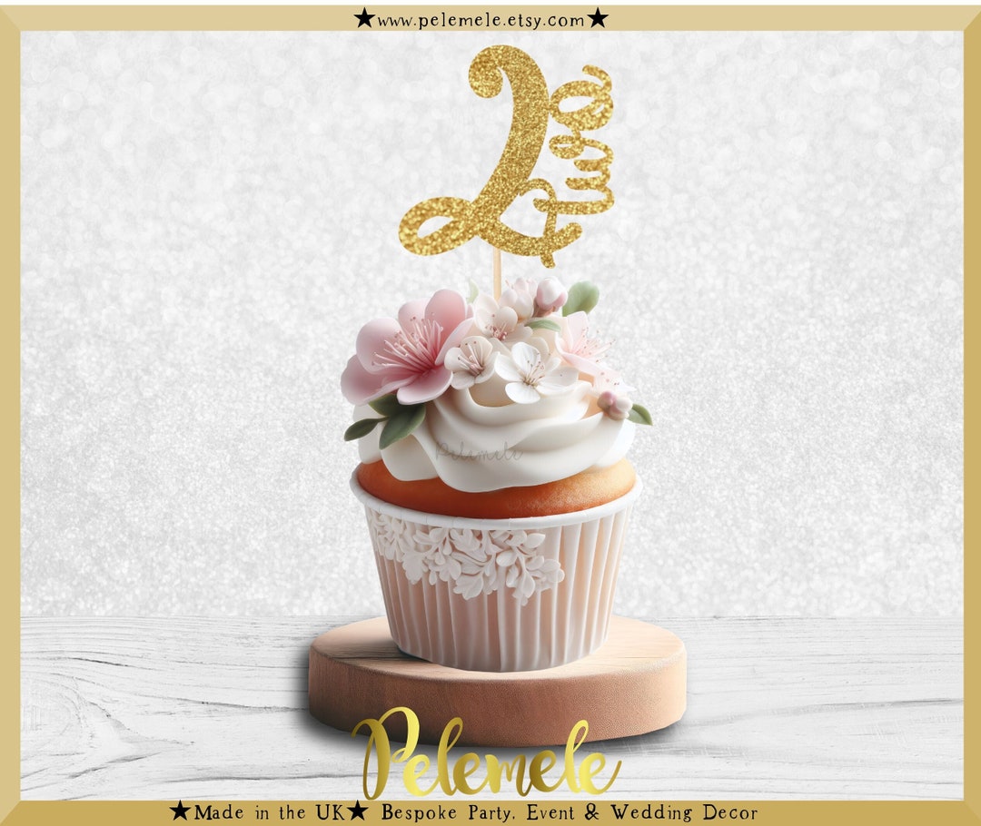 Glitter 2 Number Cupcake Toppers - 2nd Birthday, Sparkle Cupcake Topper ...