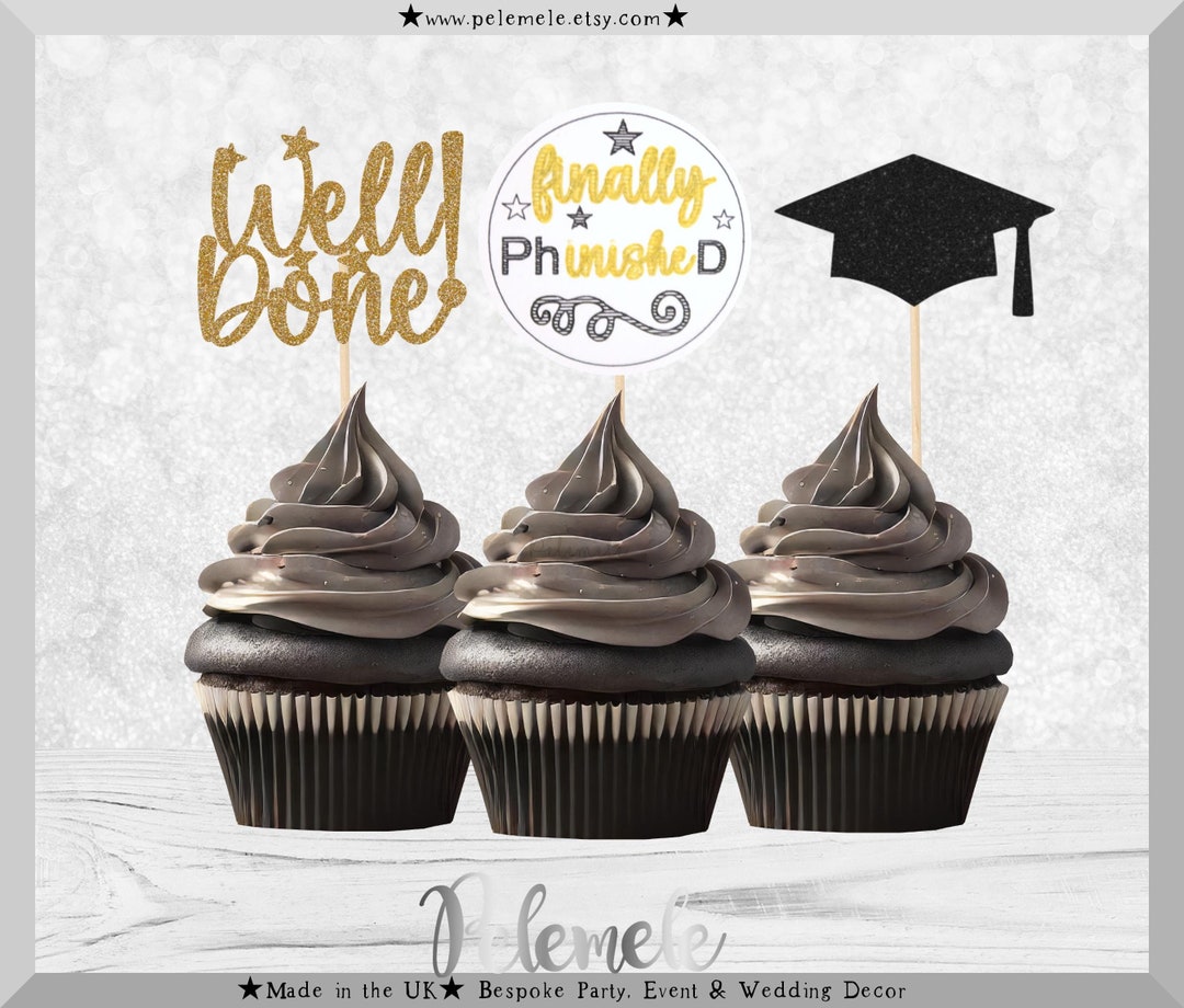 Glitter Finally Phinished Graduation Cupcake Toppers - Grad Cupcake ...
