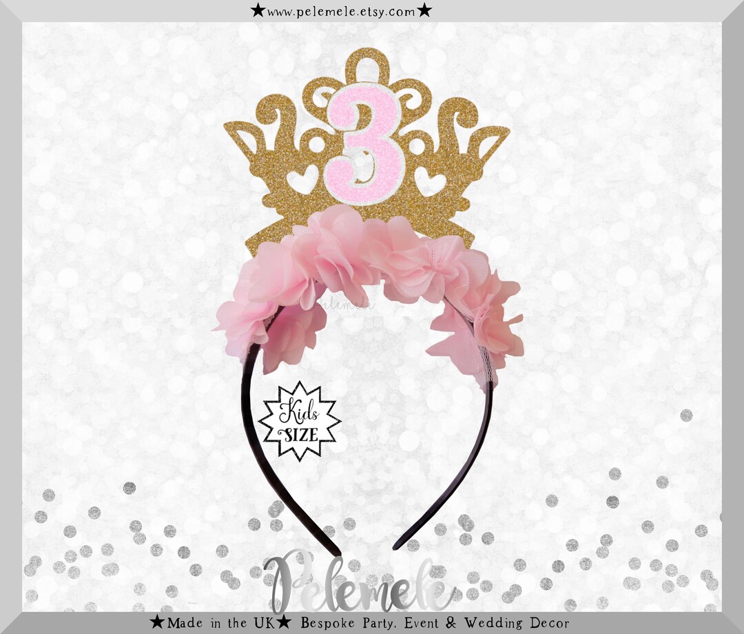 Flower Glitter Number Birthday Crown Headband - Girls Birthday Headband ...