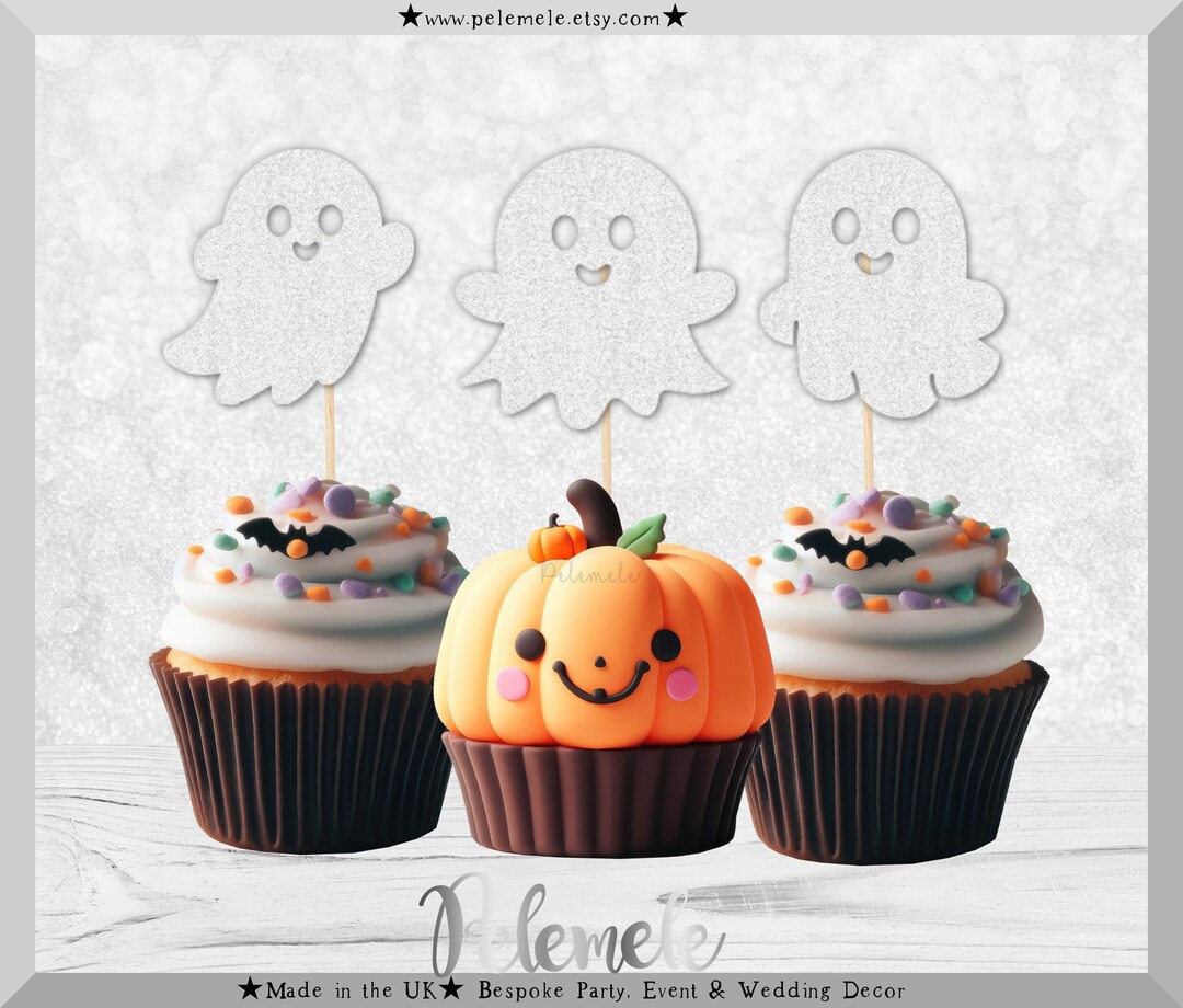 Cute Ghost Cupcake Toppers - Glitter Cupcake Topper, Cute Halloween ...
