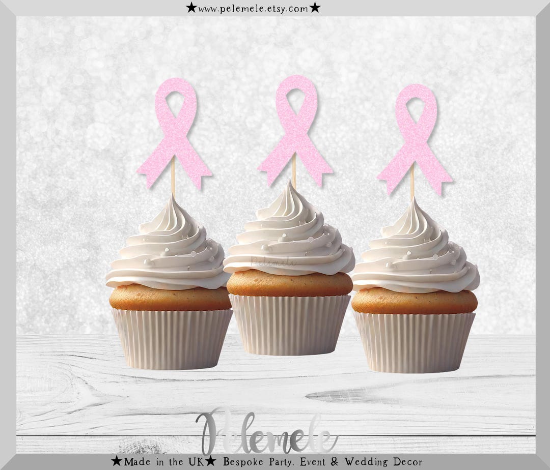 Glitter Cancer Bow Cupcake Toppers - Cancer Survivor, Cancer Free Party ...