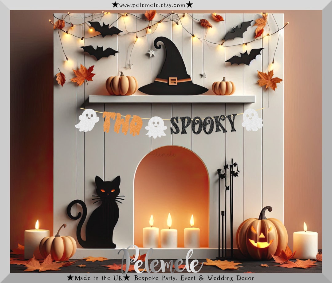 Glitter Two Spooky Birthday Banner - Cute Halloween Banner, Ghost Party ...