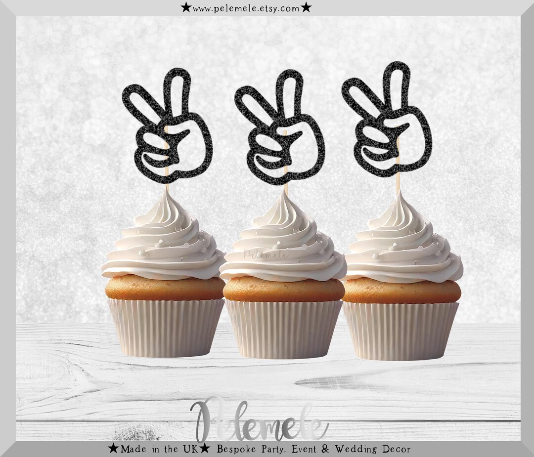 Glitter Peace Sign Cupcake Toppers - Groovy Cupcake Toppers, Peace ...