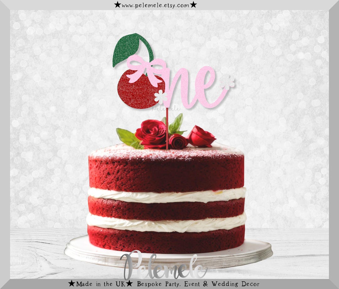 Glitter Cherry ONE Cake Topper - Cherry Bow Birthday Theme, Cherry ...