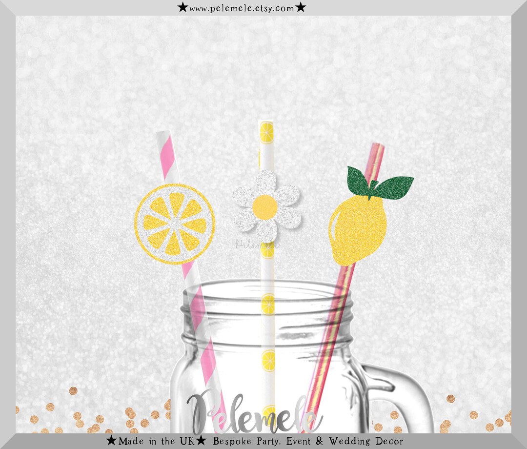 Glitter Lemon Party Straws - Pink Lemonade Straws, Lemon Baby Shower ...