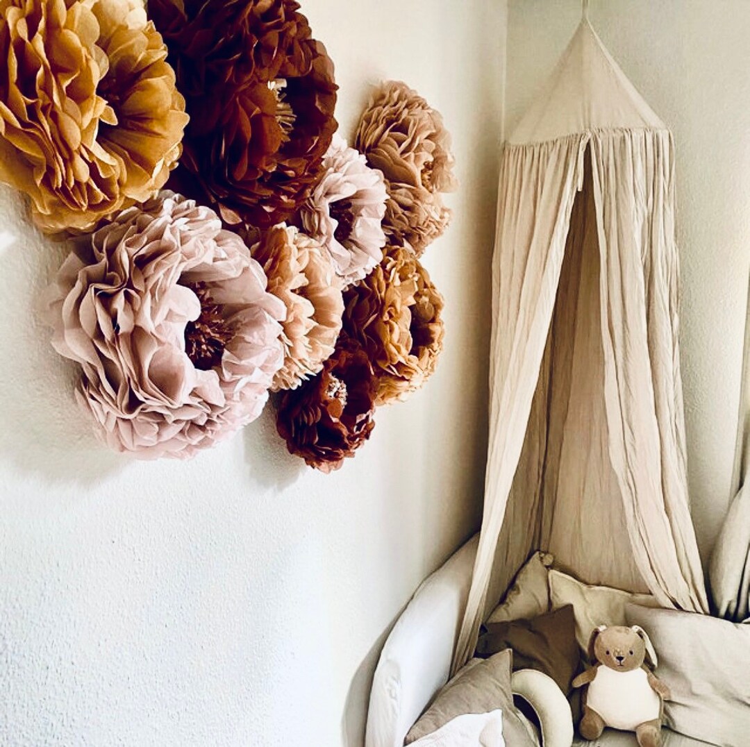 6 Mixed Size Paper Flowers. Dusty Colours. Flower Backdrop Wall ...