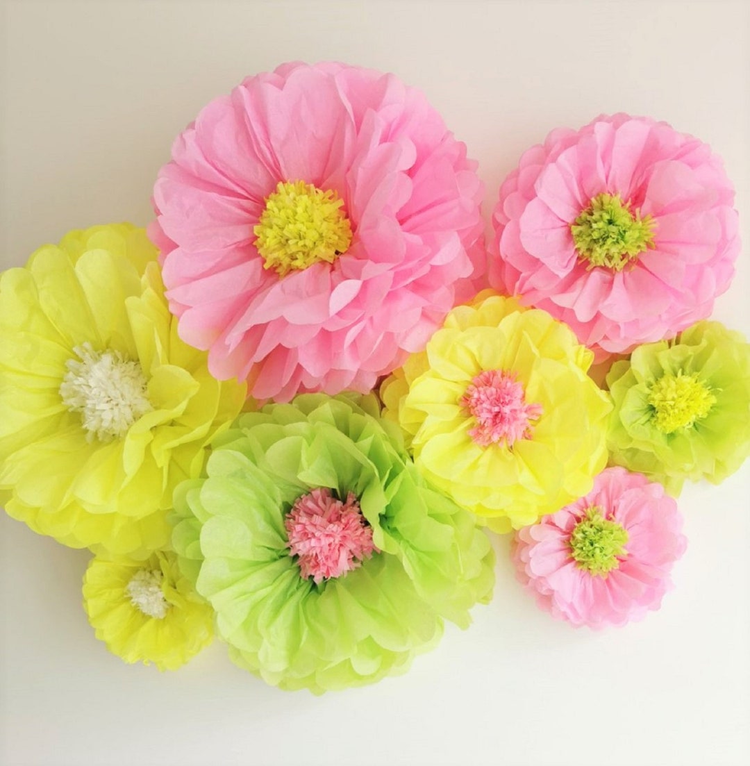 Set of 9 Units Assorted Sizes Tissue Paper Flower Blooms Pop Bright ...