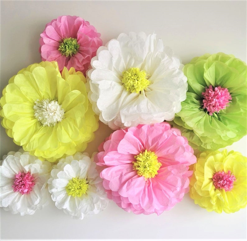 10 Units of Paper Flowers. Neon Yellow Bright Pink Neon Green. - Etsy