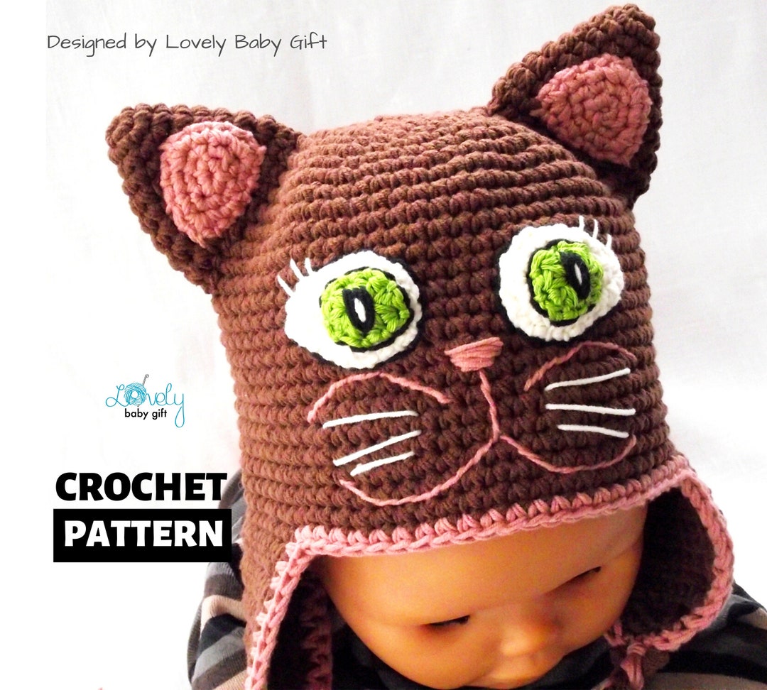 Kitty Cat Earflap Crochet Hat Pattern • Instant Download PDF - Etsy