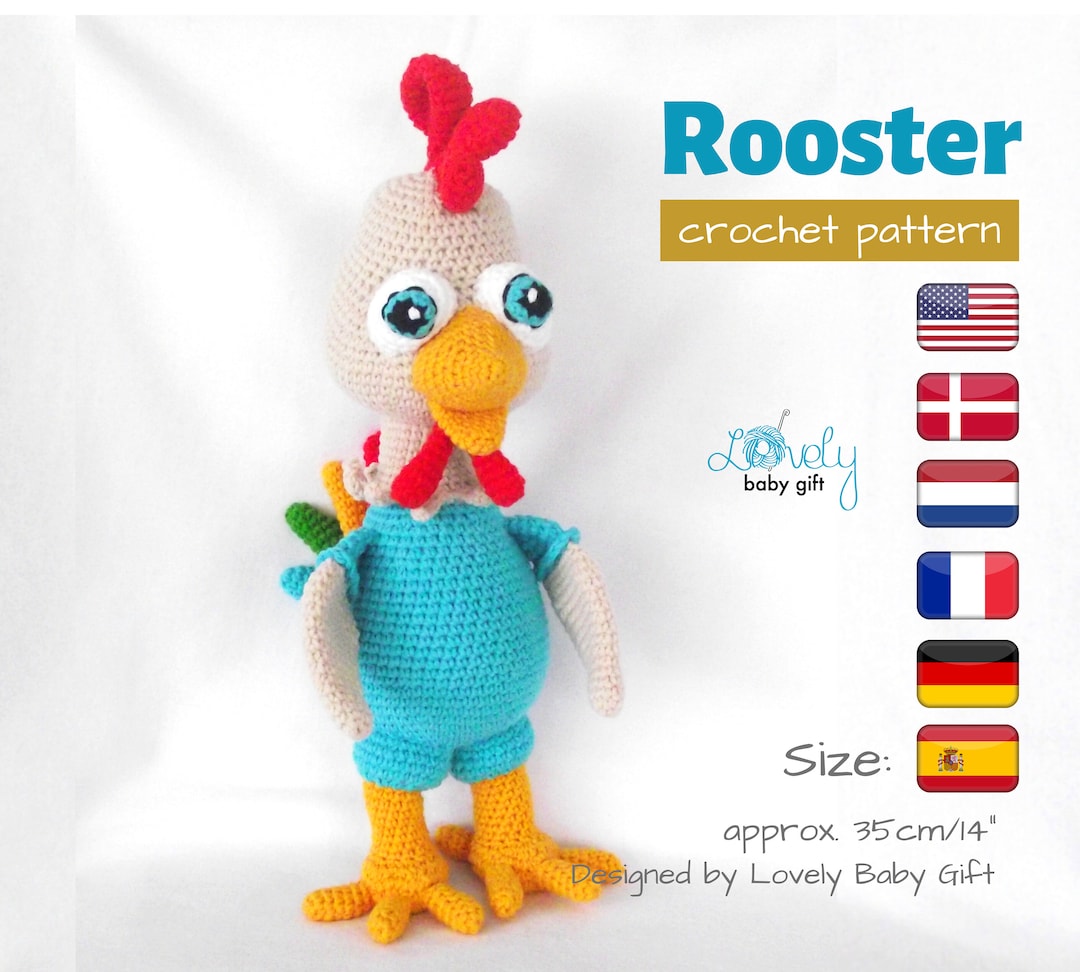 Amigurumi Rooster Crochet Pattern, Farm Animal Toy Amigurumi Pattern ...