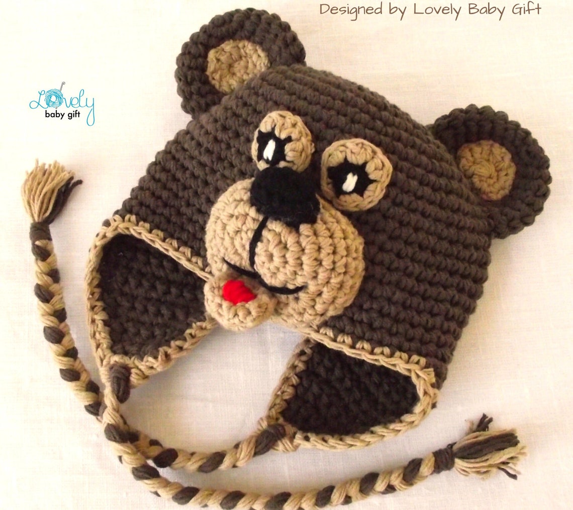 Crochet PATTERN Earflap Bear Hat, Crochet Animal Hat Pattern, Crochet ...