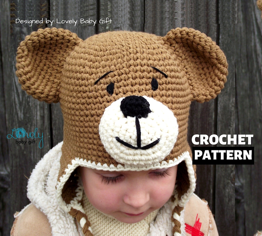 Crochet Earflap Hat Pattern, Teddy Bear Hat Crochet Pattern, Crochet ...