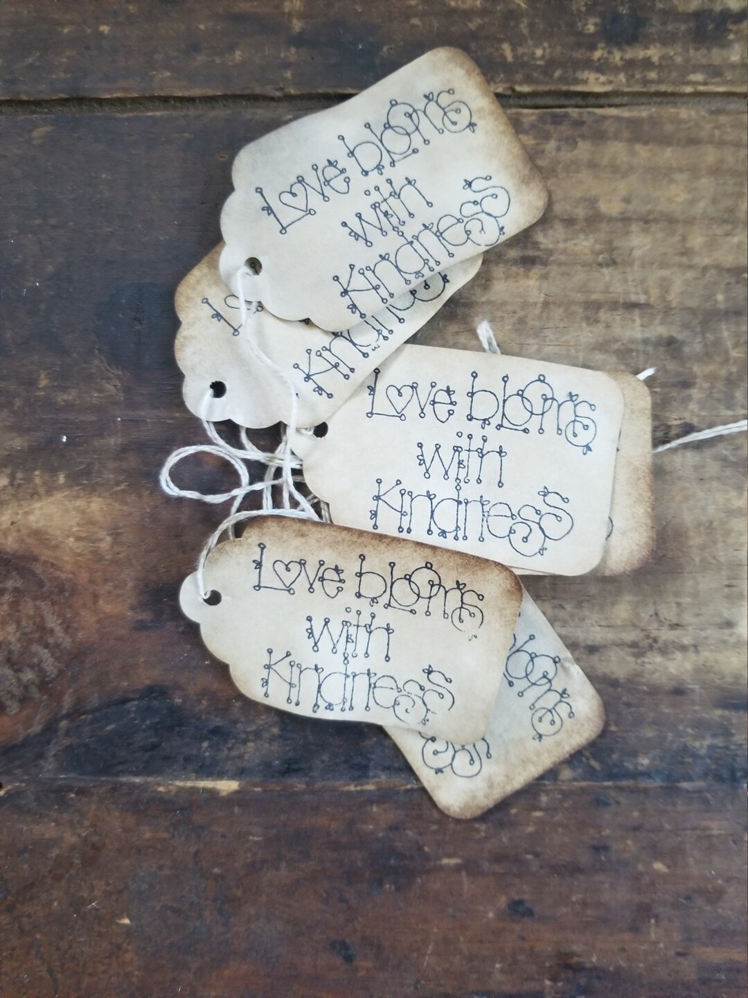Rustic Gift Tags: "love Blooms With Kindness", Handmade Paper Tags (set ...
