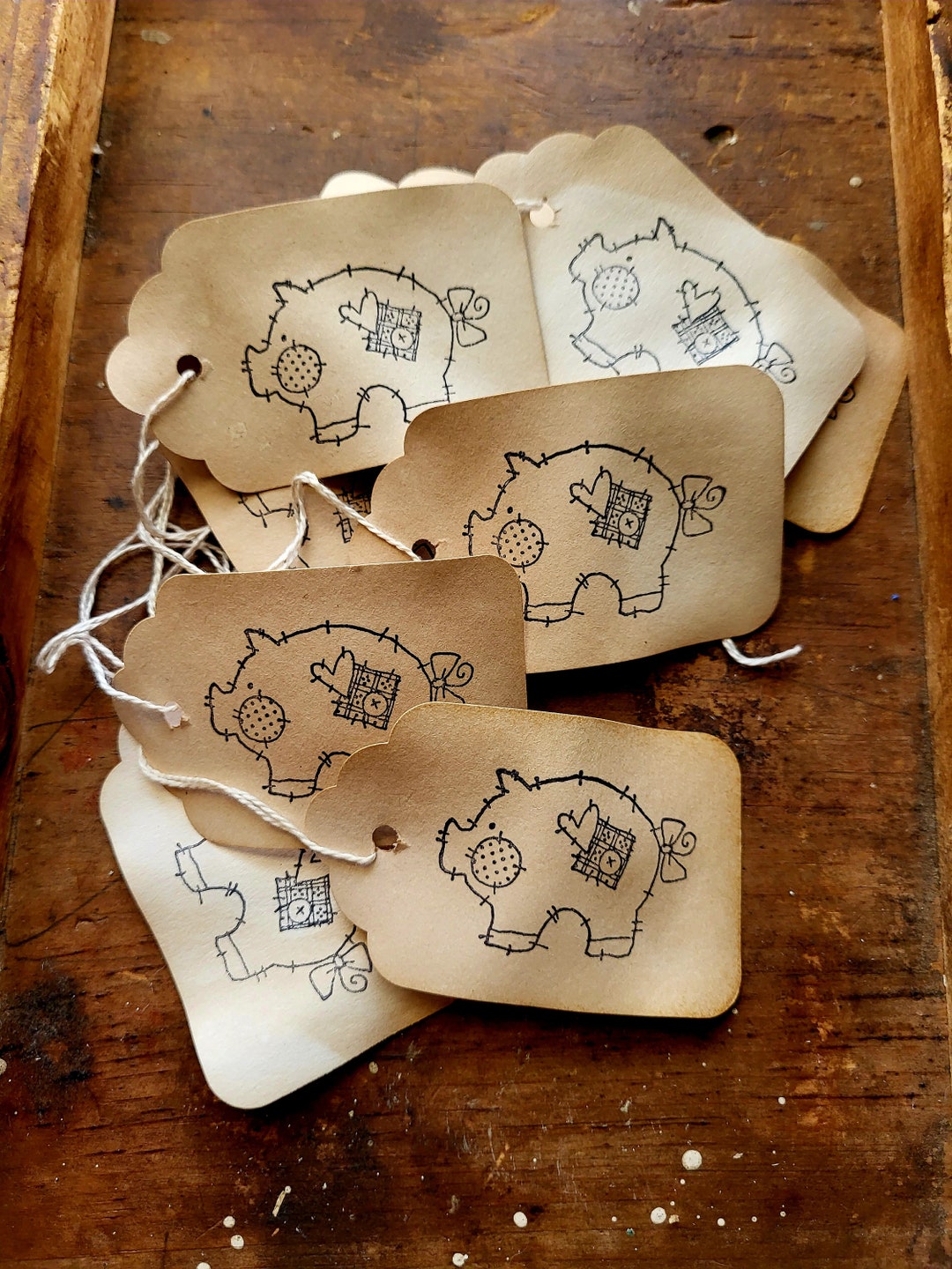 Patchwork Pig Rustic Gift Tag Farmhouse Animal Hang Tag Craft Supply ...