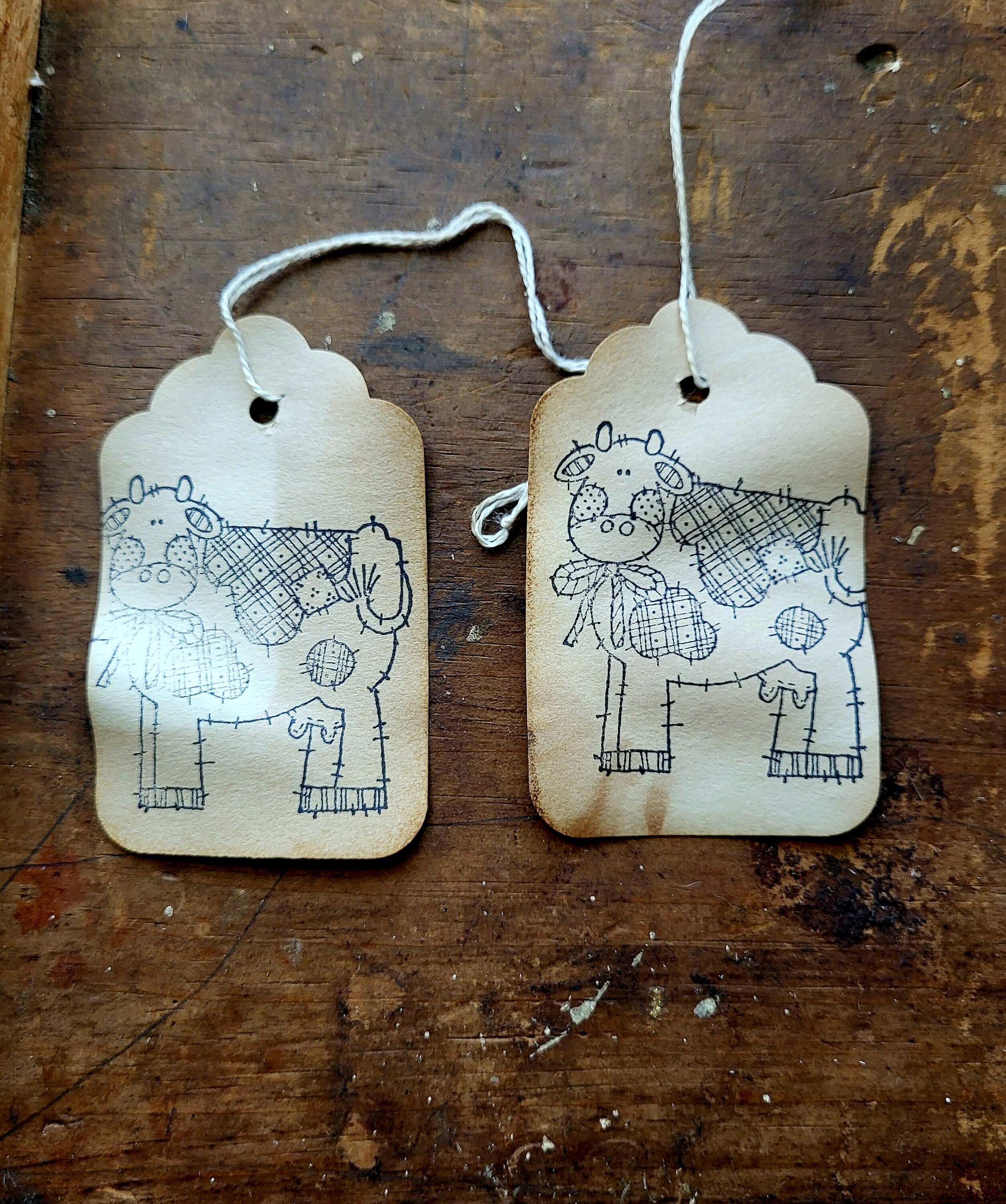 Patchwork Cow Rustic Gift Tag Farmhouse Animal Hang Tag Craft Supply ...